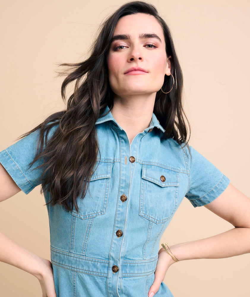 Denim Short-Sleeve Renee Shirtdress Light Wash Denim | UNTUCKit