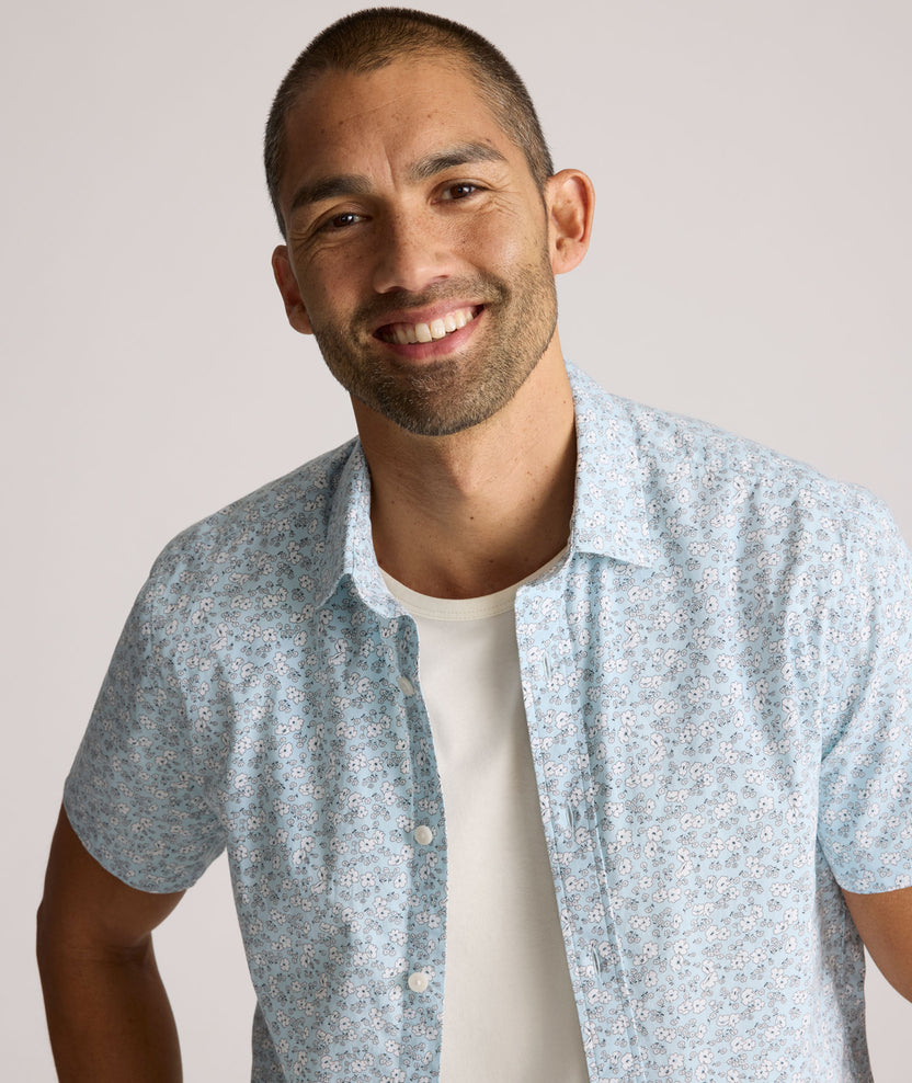 Stretch Cotton Short-Sleeve Ashford Shirt Blue Floral Print | Fair ...