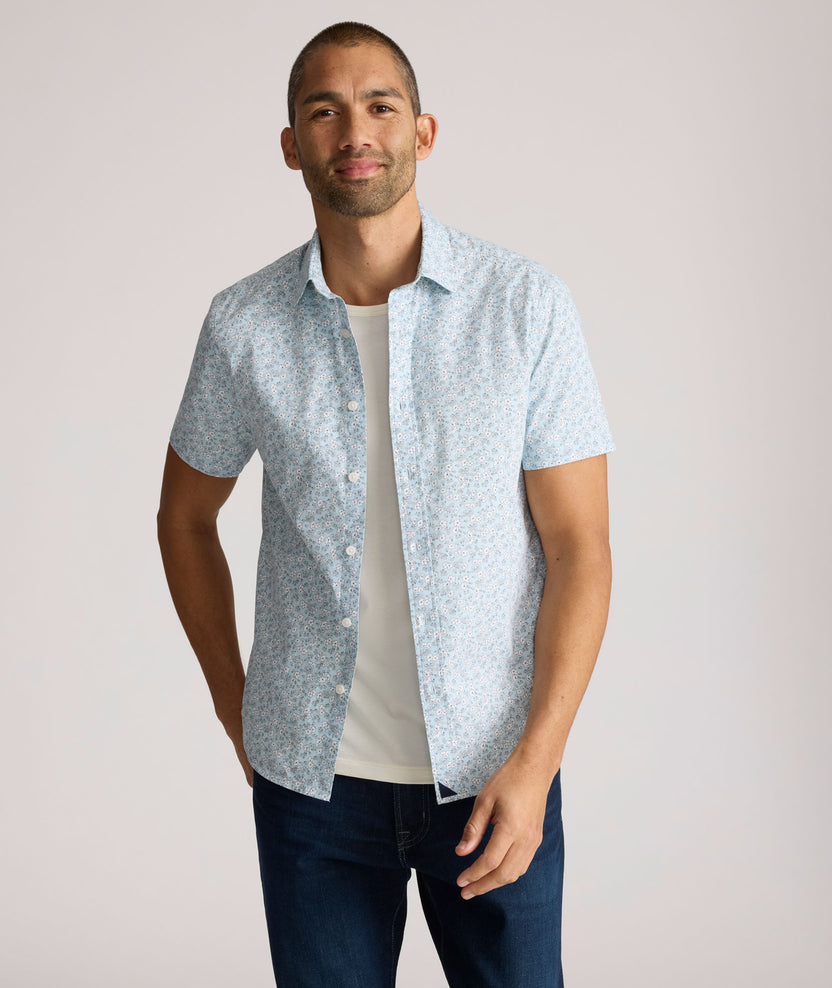 Stretch Cotton Short-Sleeve Ashford Shirt Blue Floral Print | Fair ...