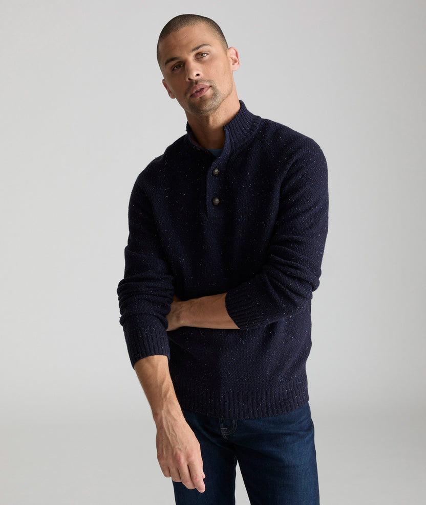 Button-Neck Donegal Sweater Navy | UNTUCKit