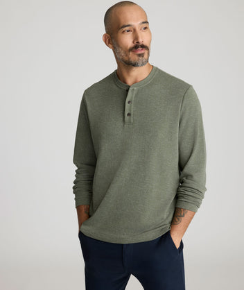 Stretch Cotton Herringbone Henley Olive | UNTUCKit
