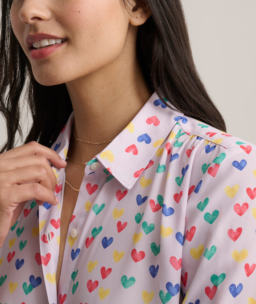 Printed Hearts Natalie Shirt light pink heart print | UNTUCKit